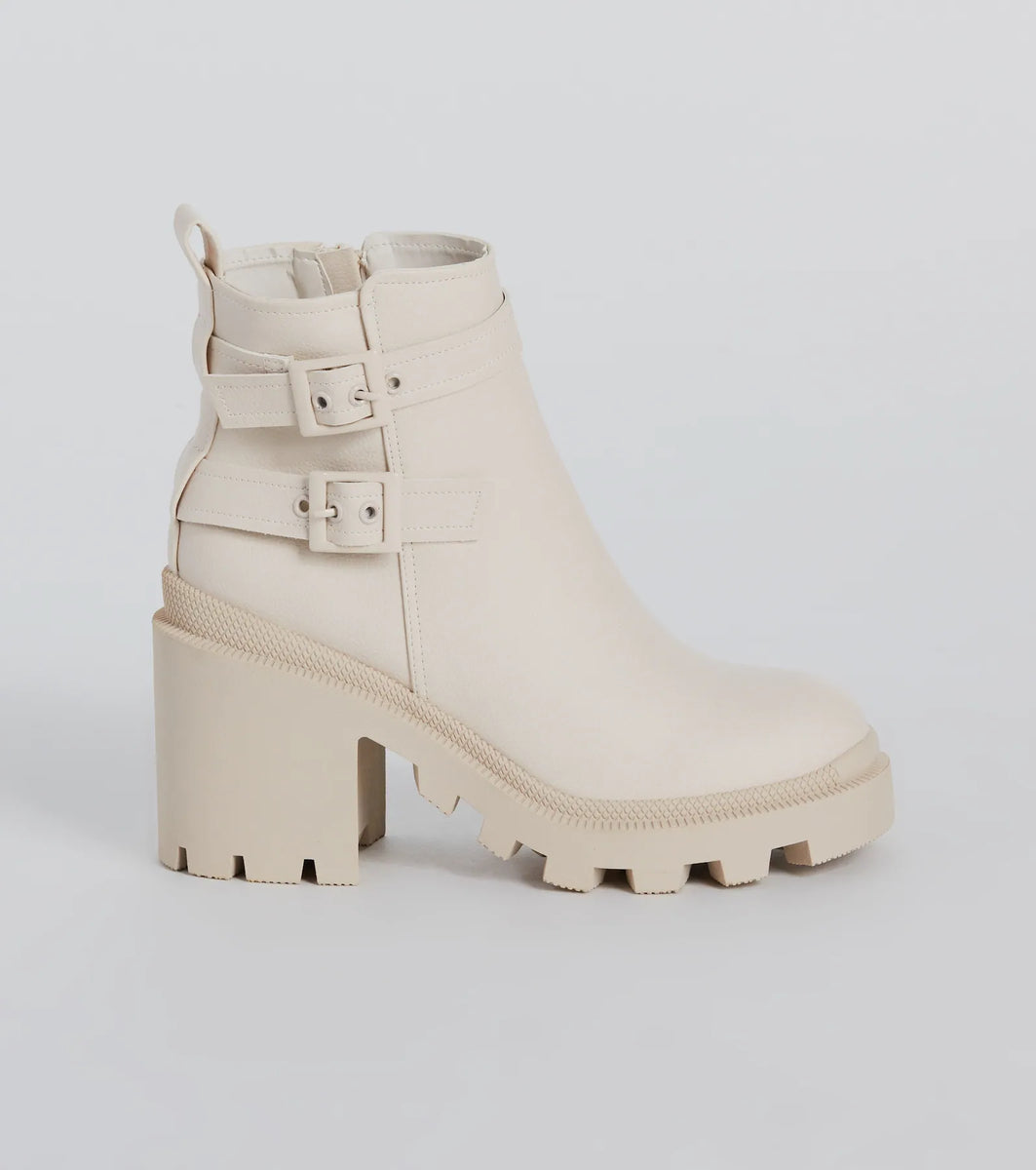 Trendy Stride Strappy Faux Leather Platform Booties & Windsor