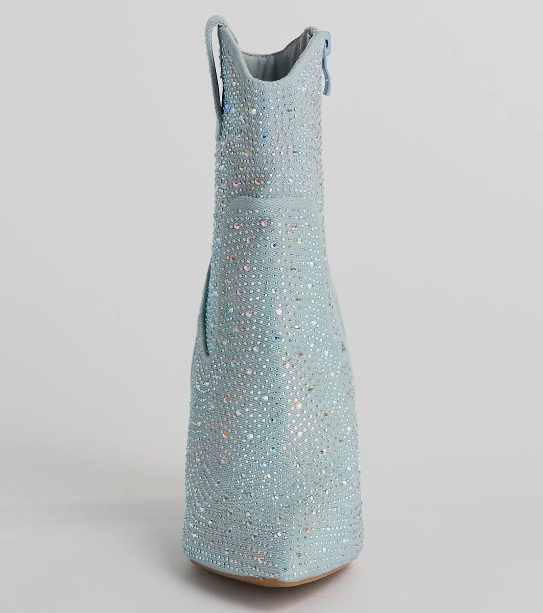 Country Star Glam Rhinestone Western Denim Booties & Windsor