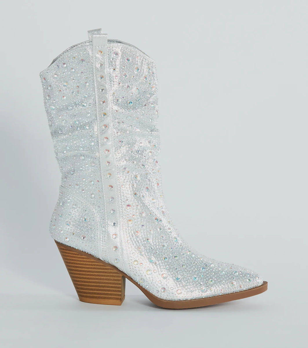 Major Bling Rhinestone Faux Leather Cowboy Boots & Windsor