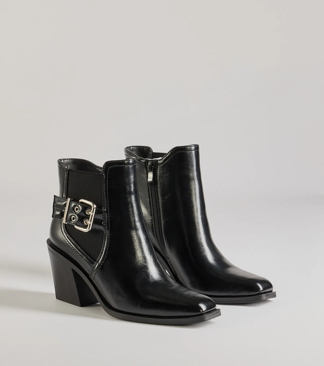 Edgy Fave Buckle Strap Faux Leather Ankle Booties & Windsor