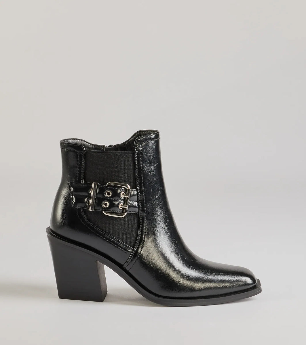 Edgy Fave Buckle Strap Faux Leather Ankle Booties & Windsor