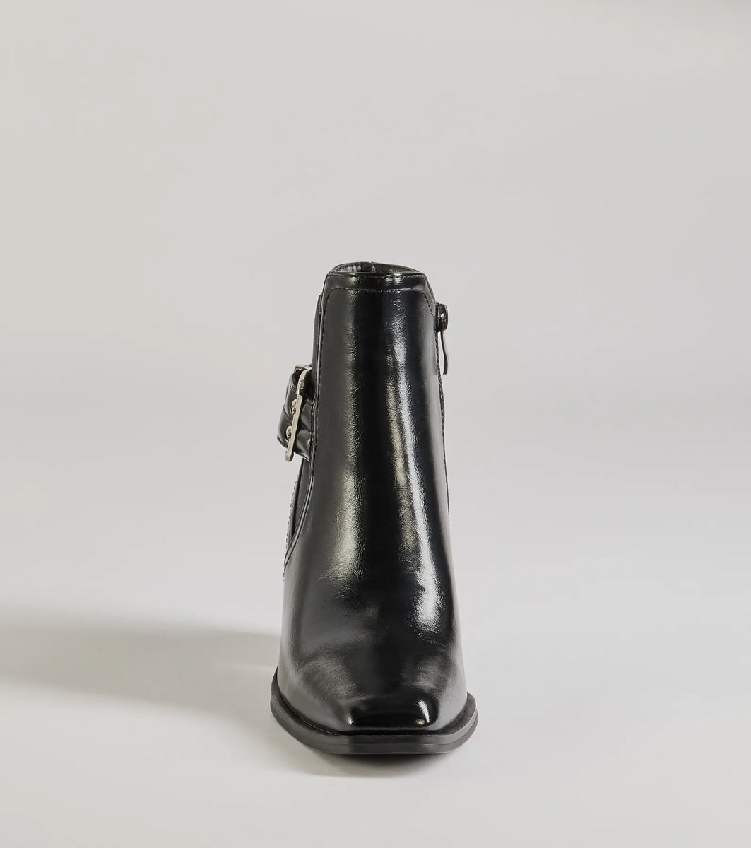 Edgy Fave Buckle Strap Faux Leather Ankle Booties & Windsor