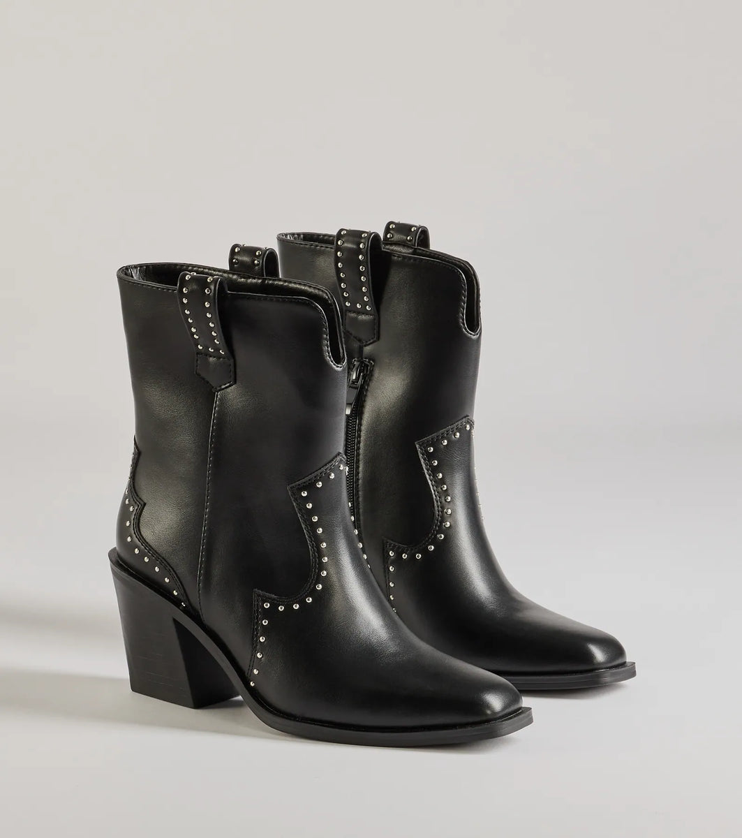 Chic Western Studded Faux Leather Booties & Windsor