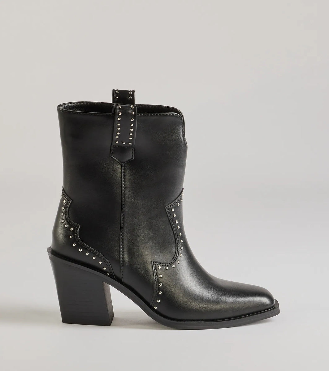 Chic Western Studded Faux Leather Booties & Windsor