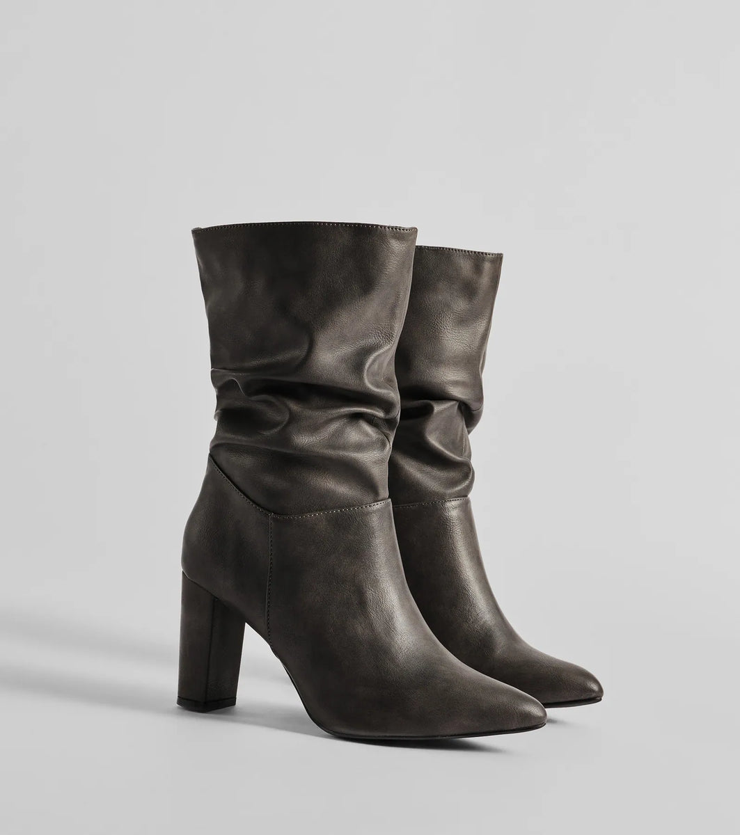 Trendy Scrunched Faux Leather Boots & Windsor