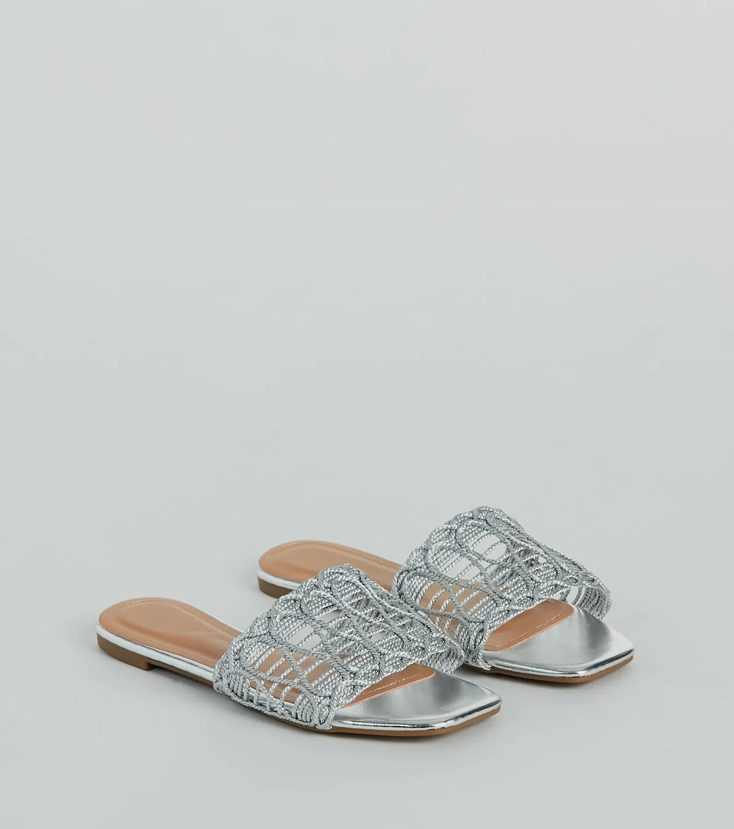 Glam Sheen Metallic Woven Faux Leather Sandals & Windsor