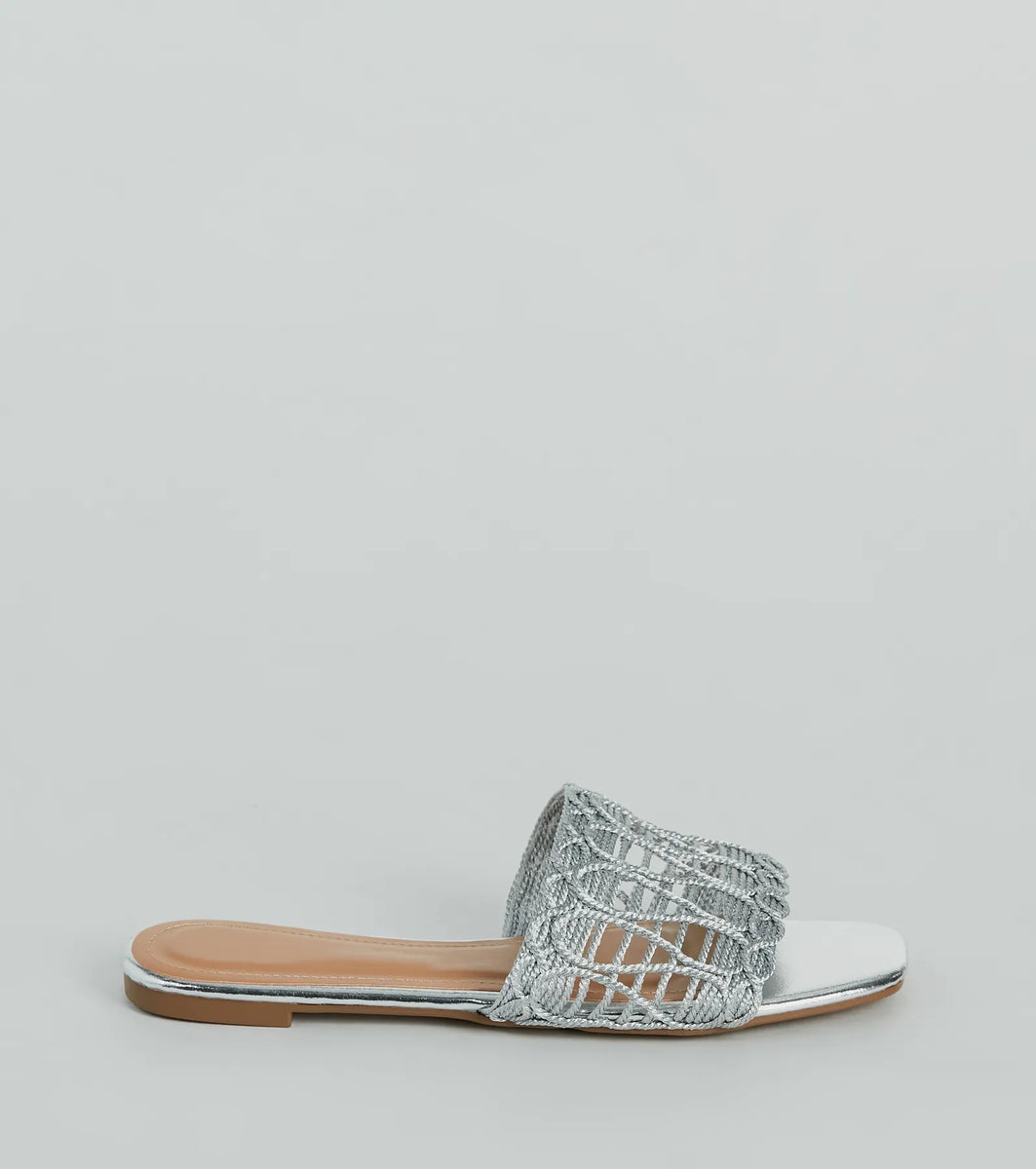 Glam Sheen Metallic Woven Faux Leather Sandals & Windsor