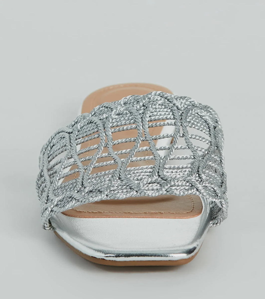 Glam Sheen Metallic Woven Faux Leather Sandals & Windsor