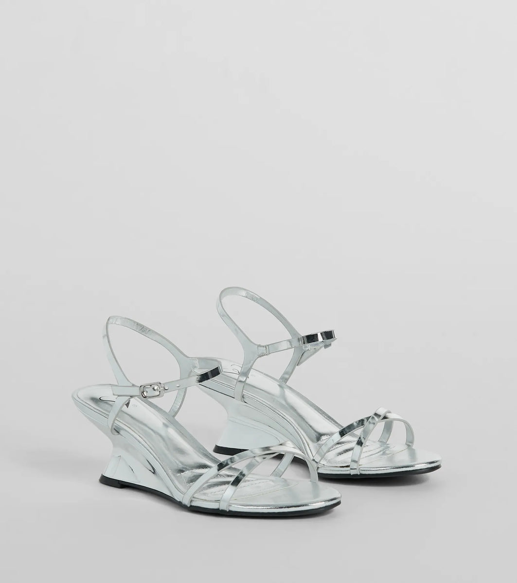 Forever Fab Reflective Chrome Wedge Heels & Windsor