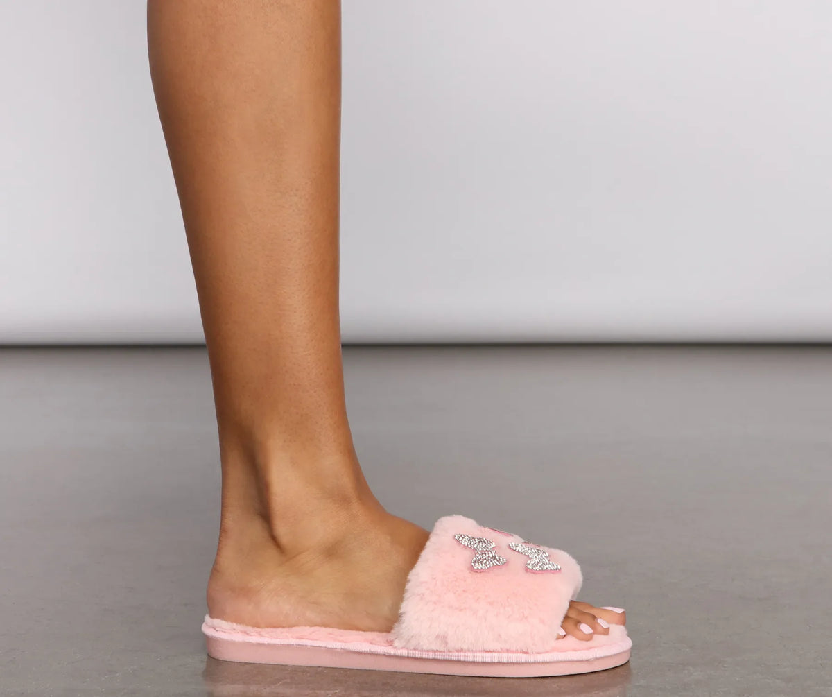 Faux Fur Embroidered Butterfly Slippers & Windsor