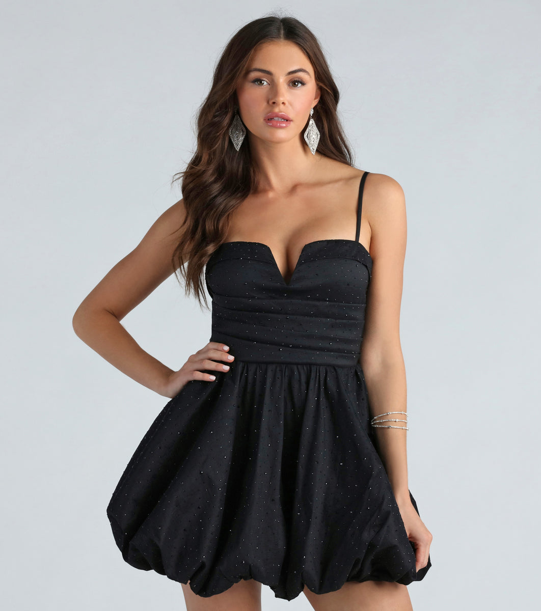 Ivanka Taffeta Rhinestone Bubble Hem Dress & Windsor