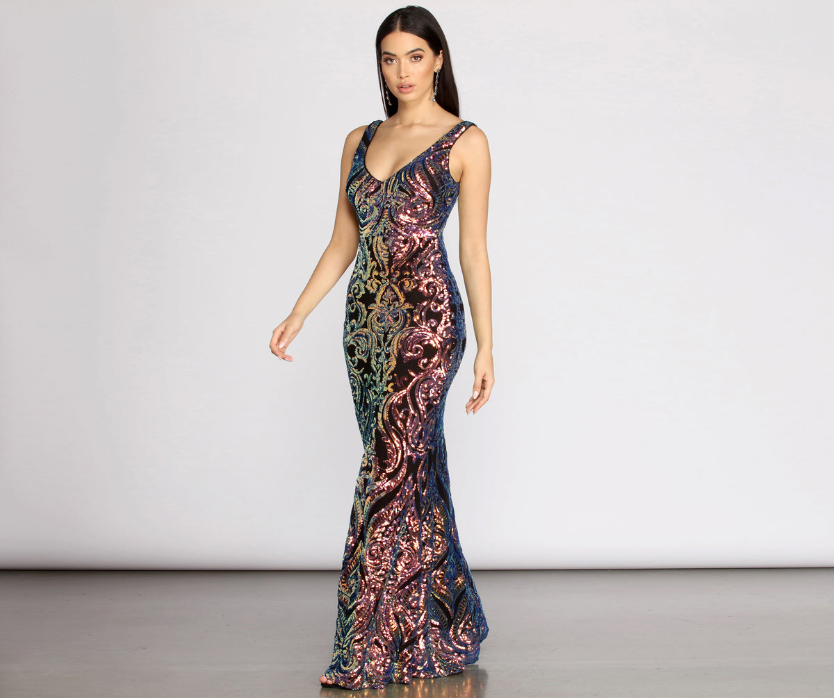 Heloise Scroll Sequin Mermaid Dress & Windsor