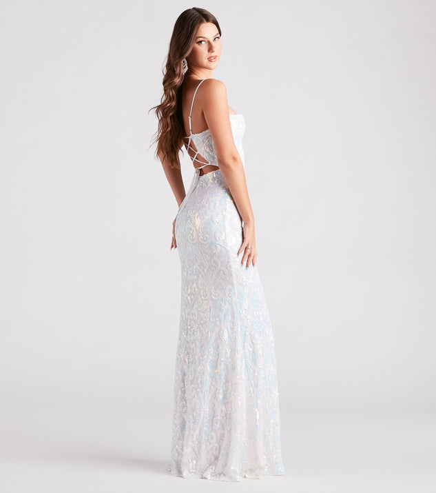 white sequin gown