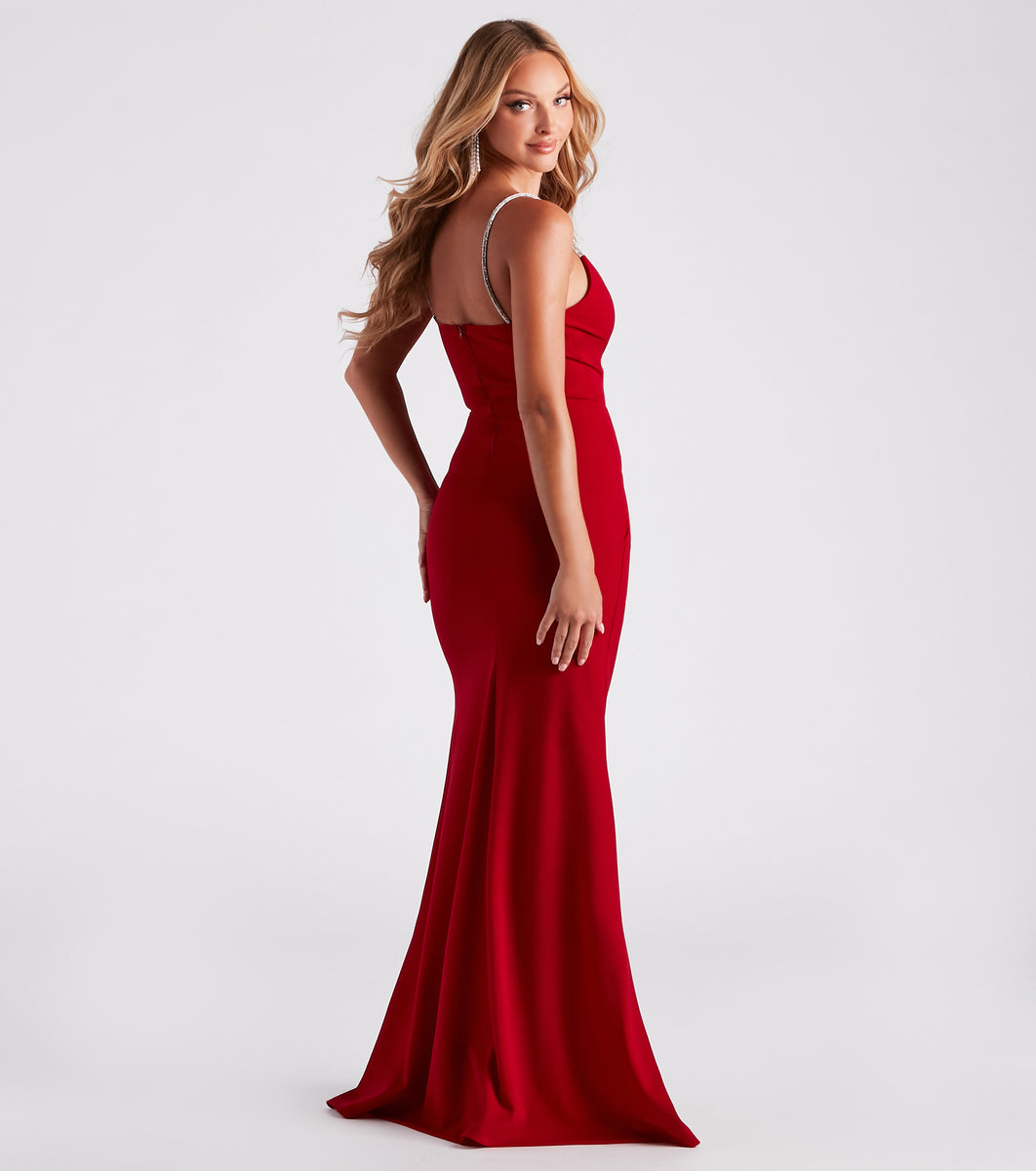 Windsor Rosalie Rhinestone Strap Mermaid Wrap Dress | Hamilton Place