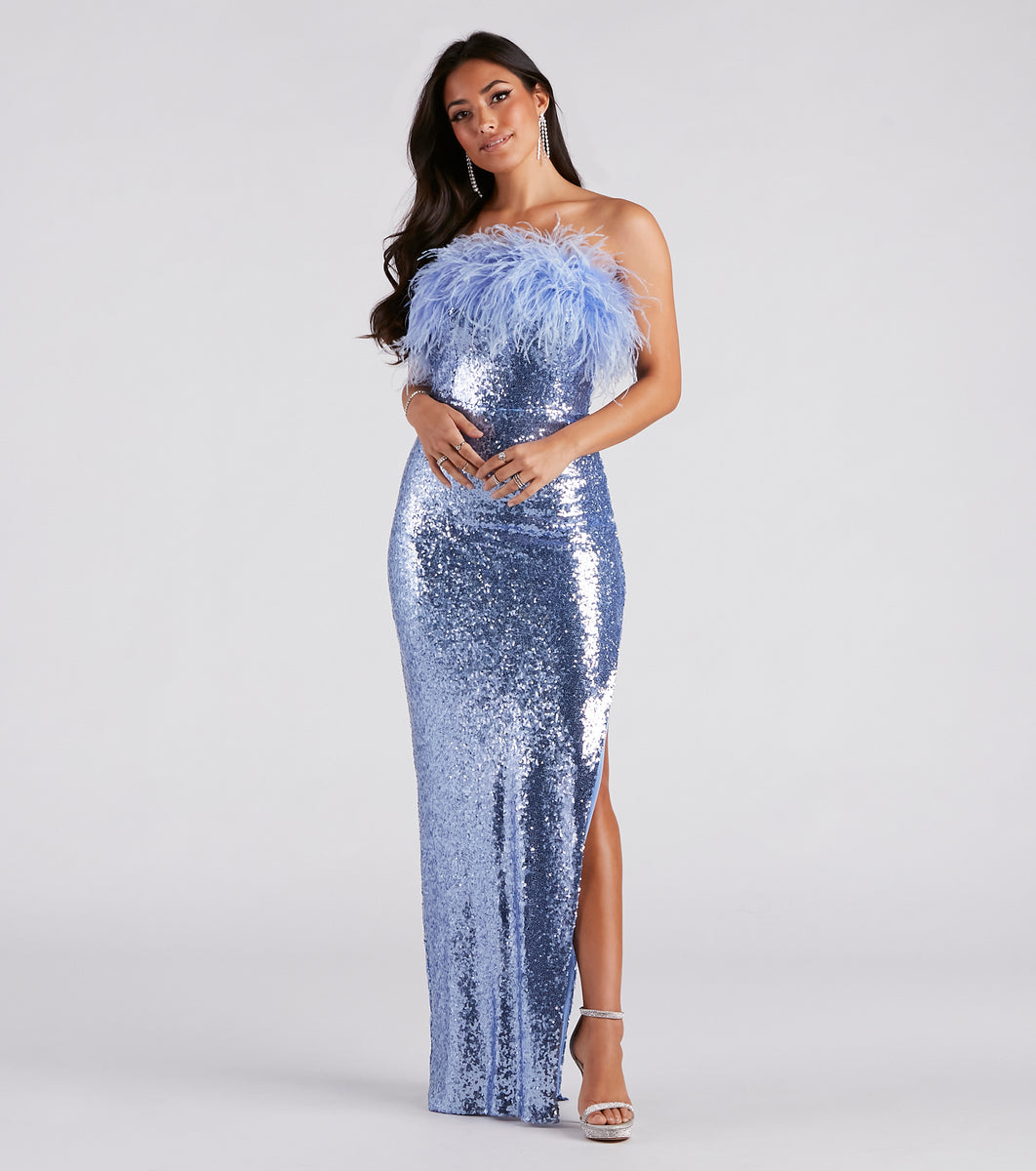 Zuri Formal Sequin Feather Mermaid Dress & Windsor