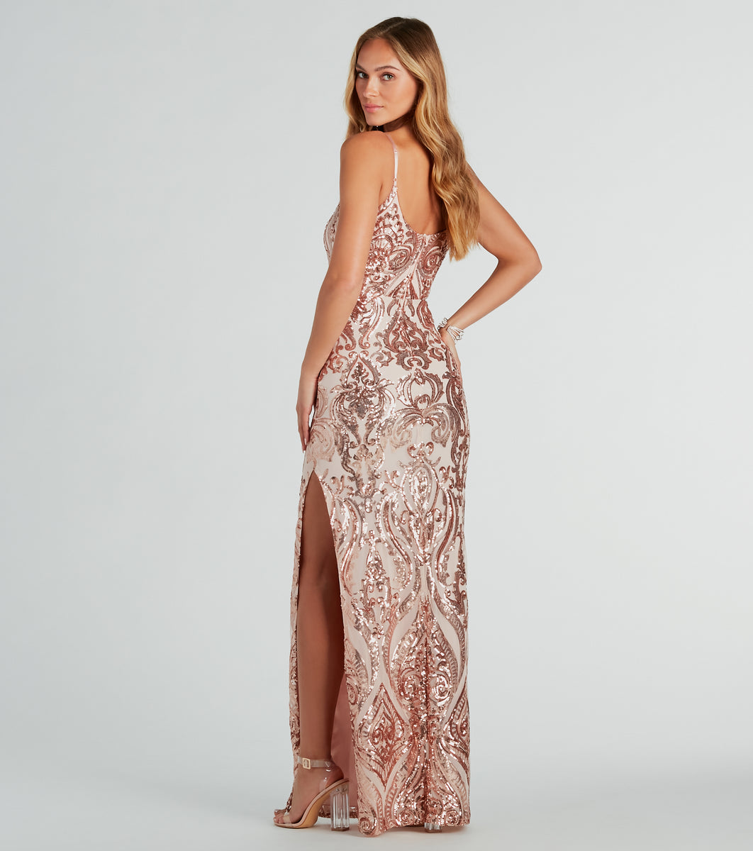 Valery Formal Sequin Square Neck Long Dress & Windsor