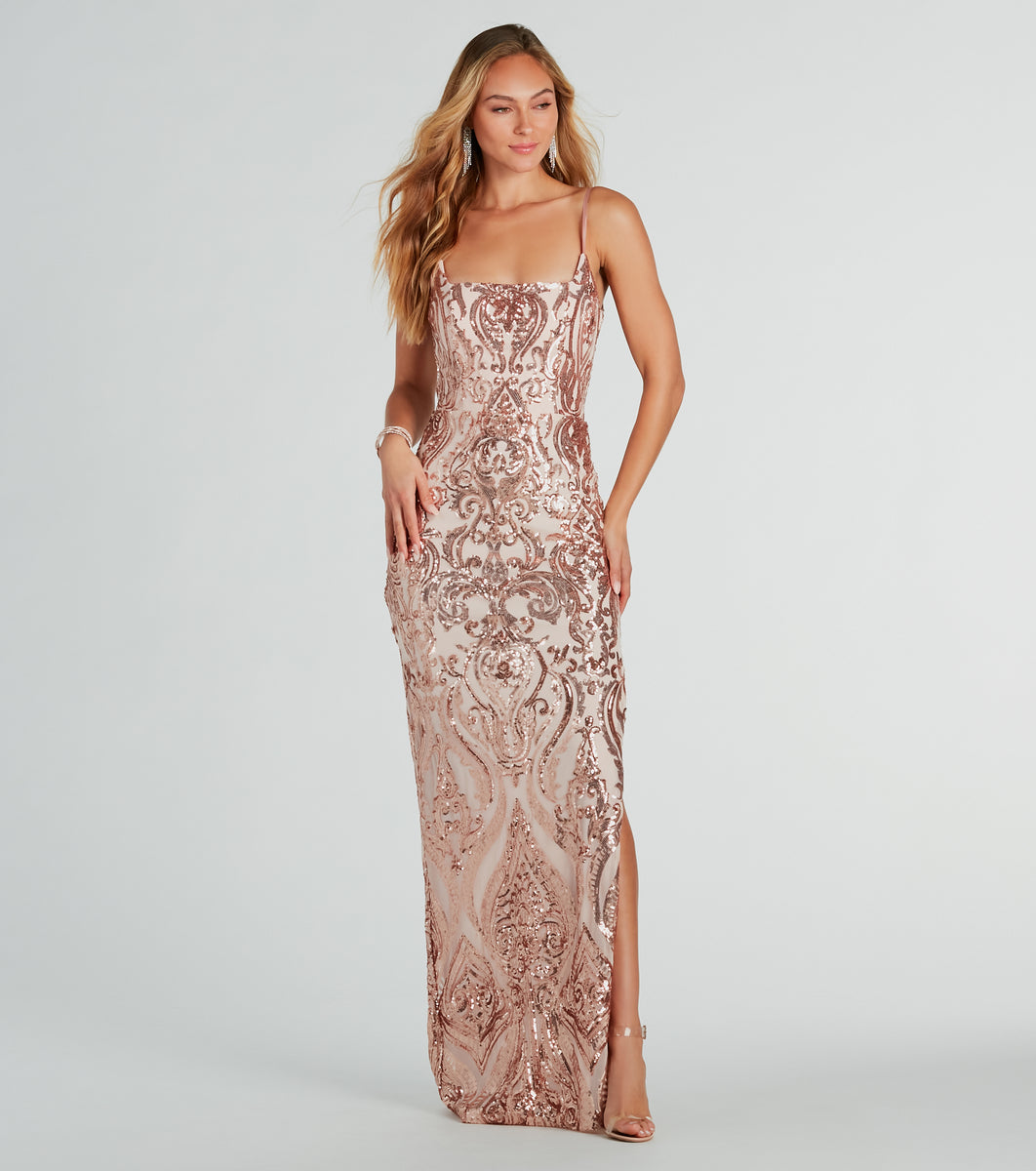 Valery Formal Sequin Square Neck Long Dress & Windsor