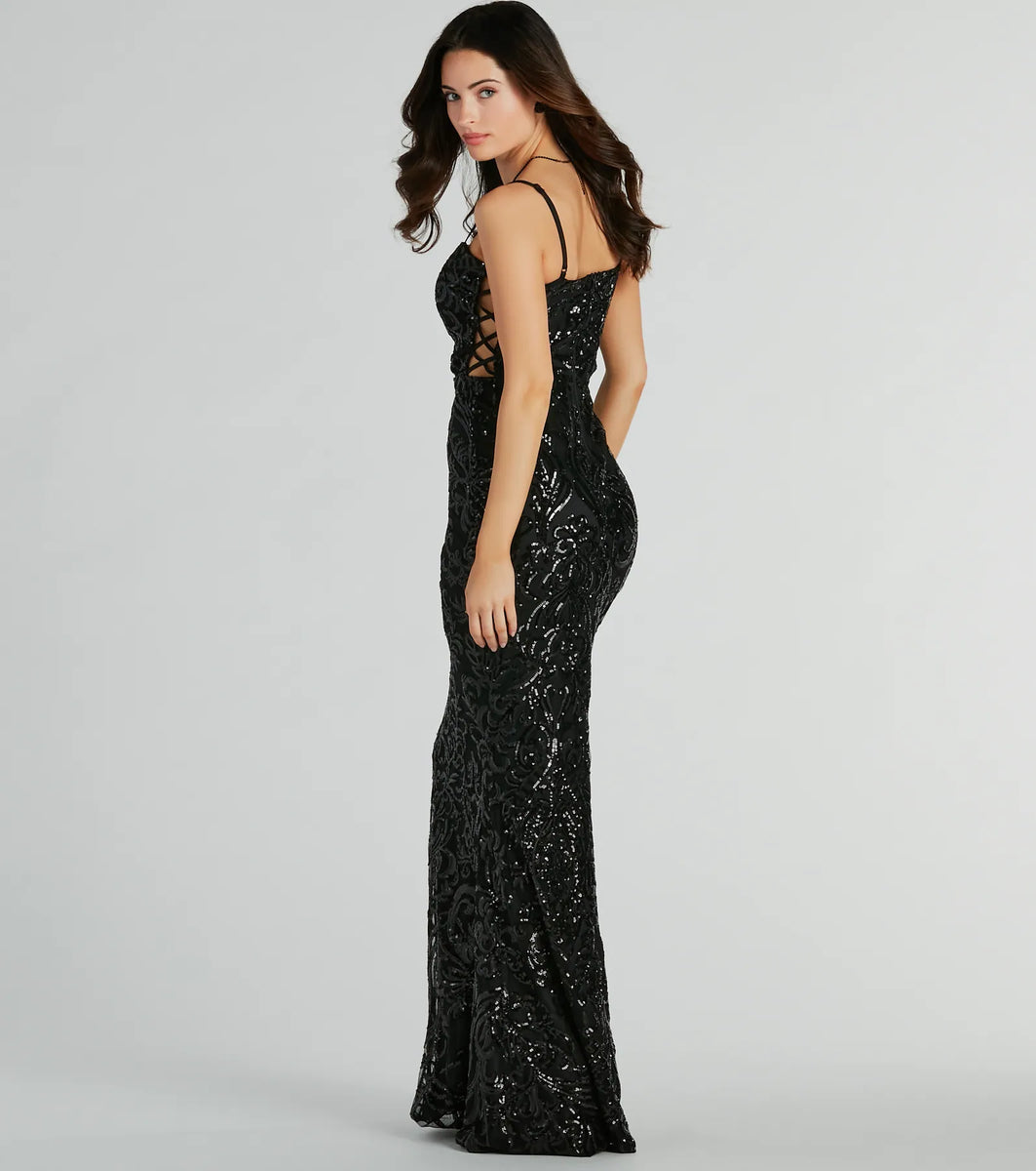 Shelby Side Lace-Up Mermaid Sequin Formal Dress & Windsor