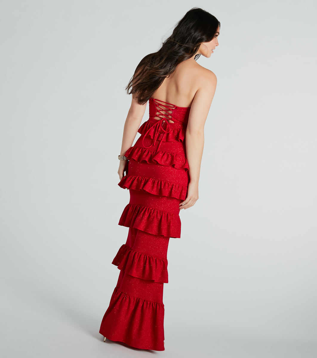 Bridget Formal Glitter Ruffled Long Dress & Windsor