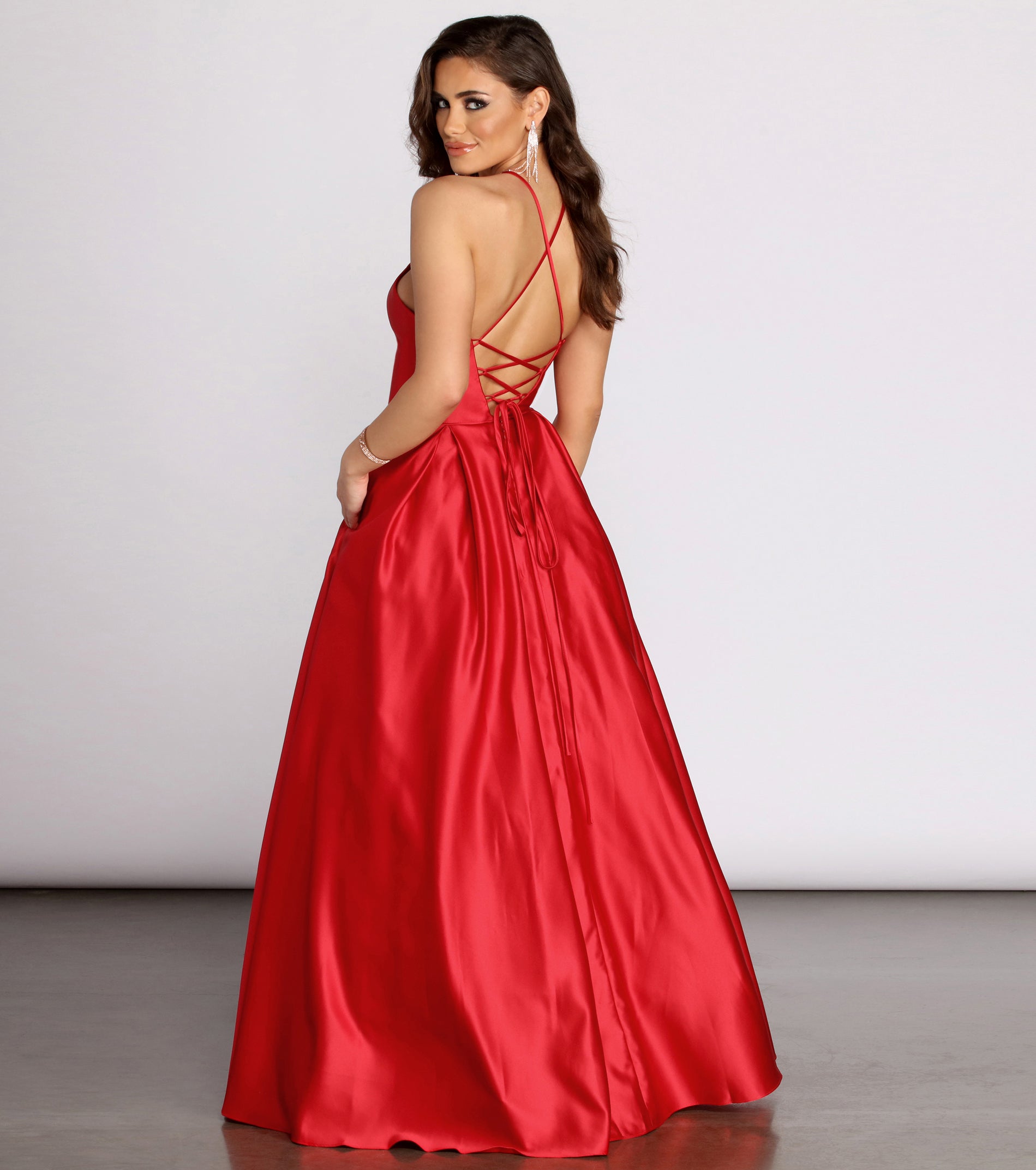 Kendall Satin Lace Up Back Ball Gown & Windsor