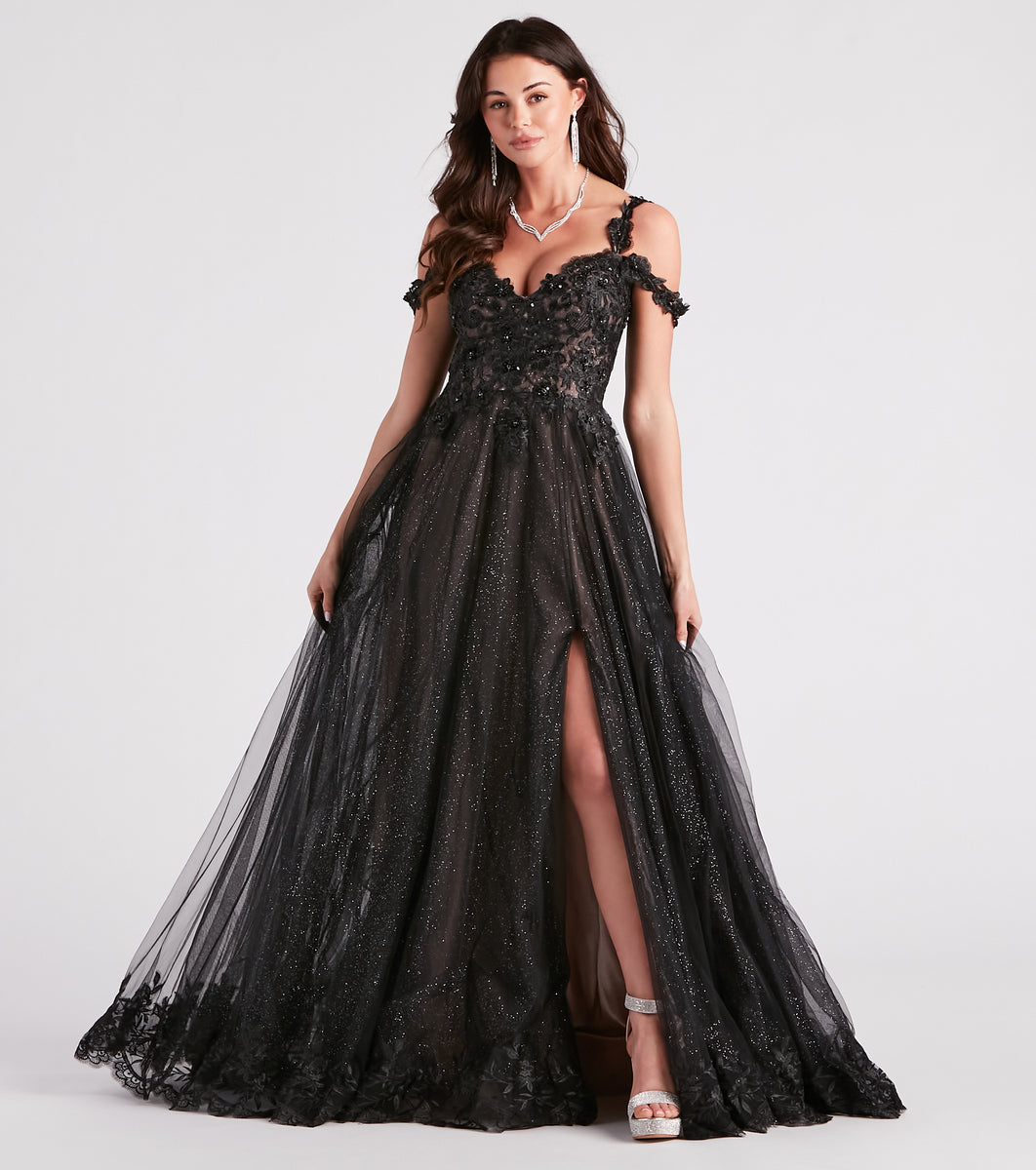 Adele Lace Glitter Cold Shoulder Ball Gown & Windsor