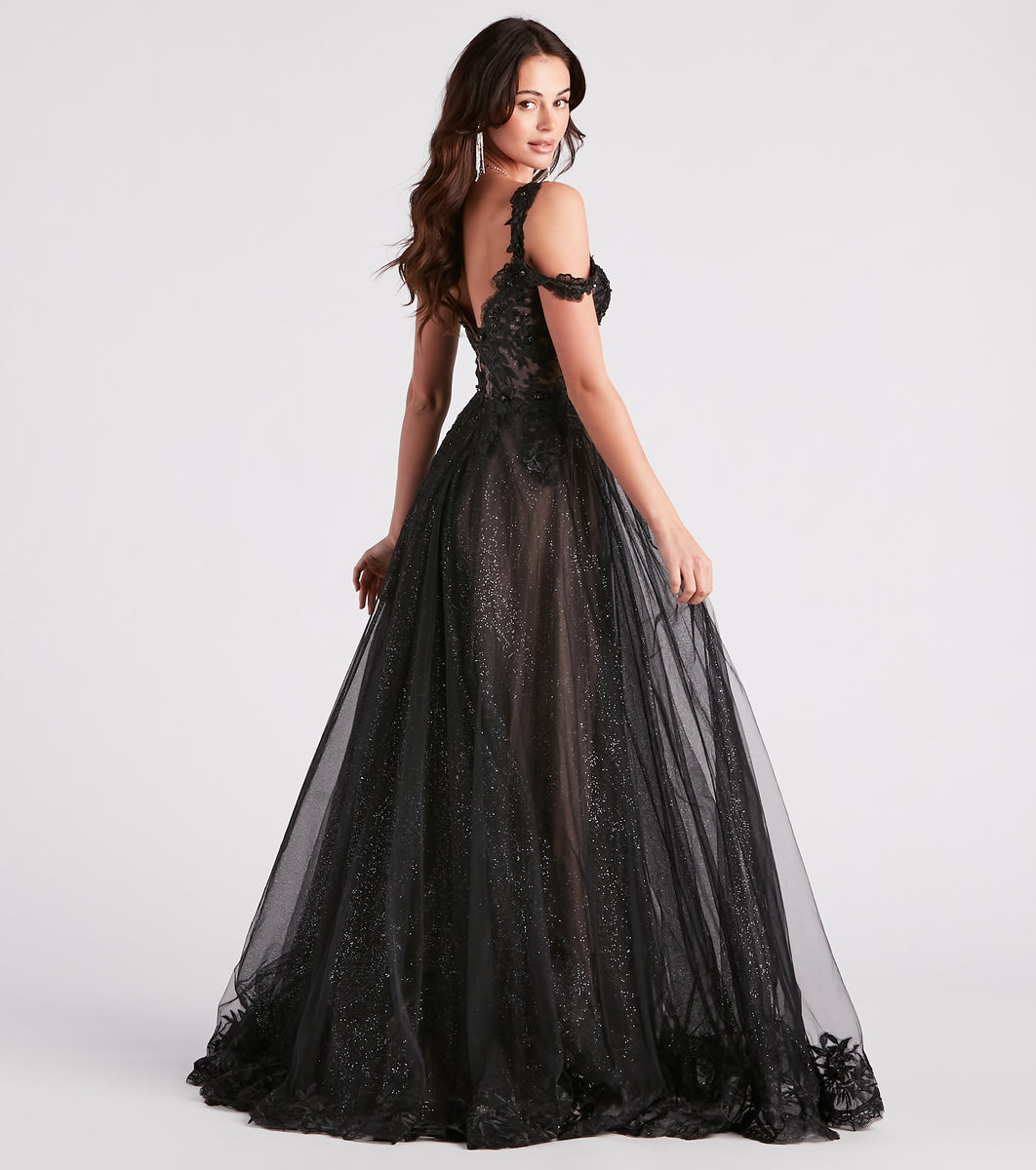 Adele Lace Glitter Cold Shoulder Ball Gown & Windsor
