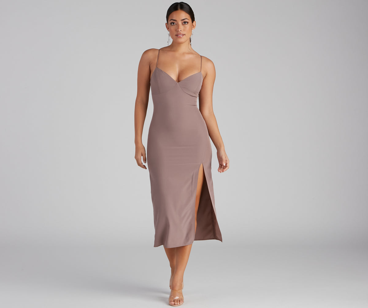 Effortlessly Chic High Slit Slip Dress & Windsor