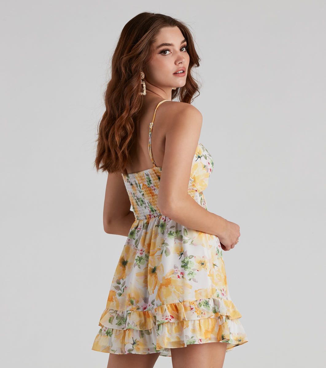Floral Burst Ruffled Short Dress & Windsor