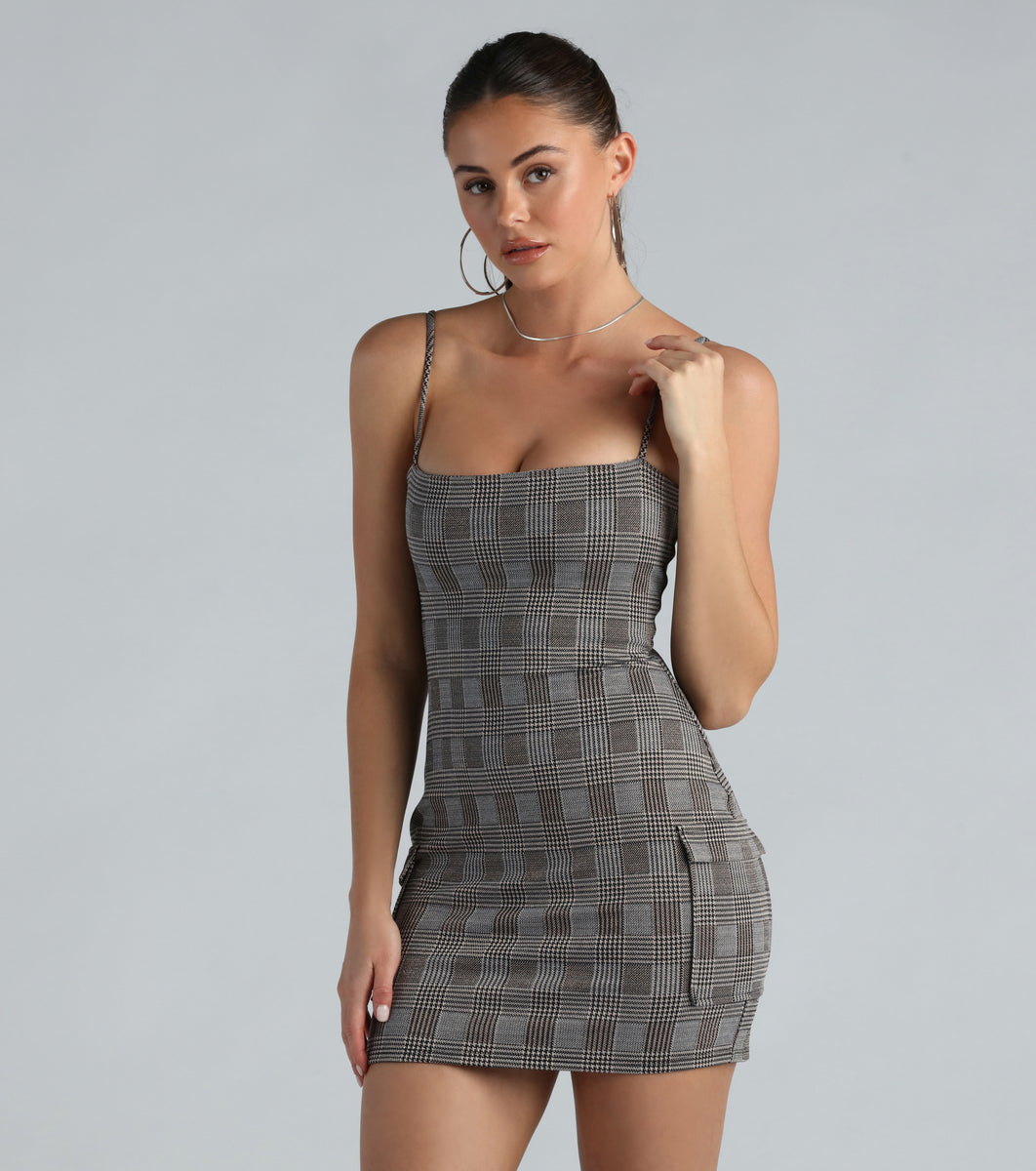 Delightfully Cute Plaid Cargo Mini Dress & Windsor