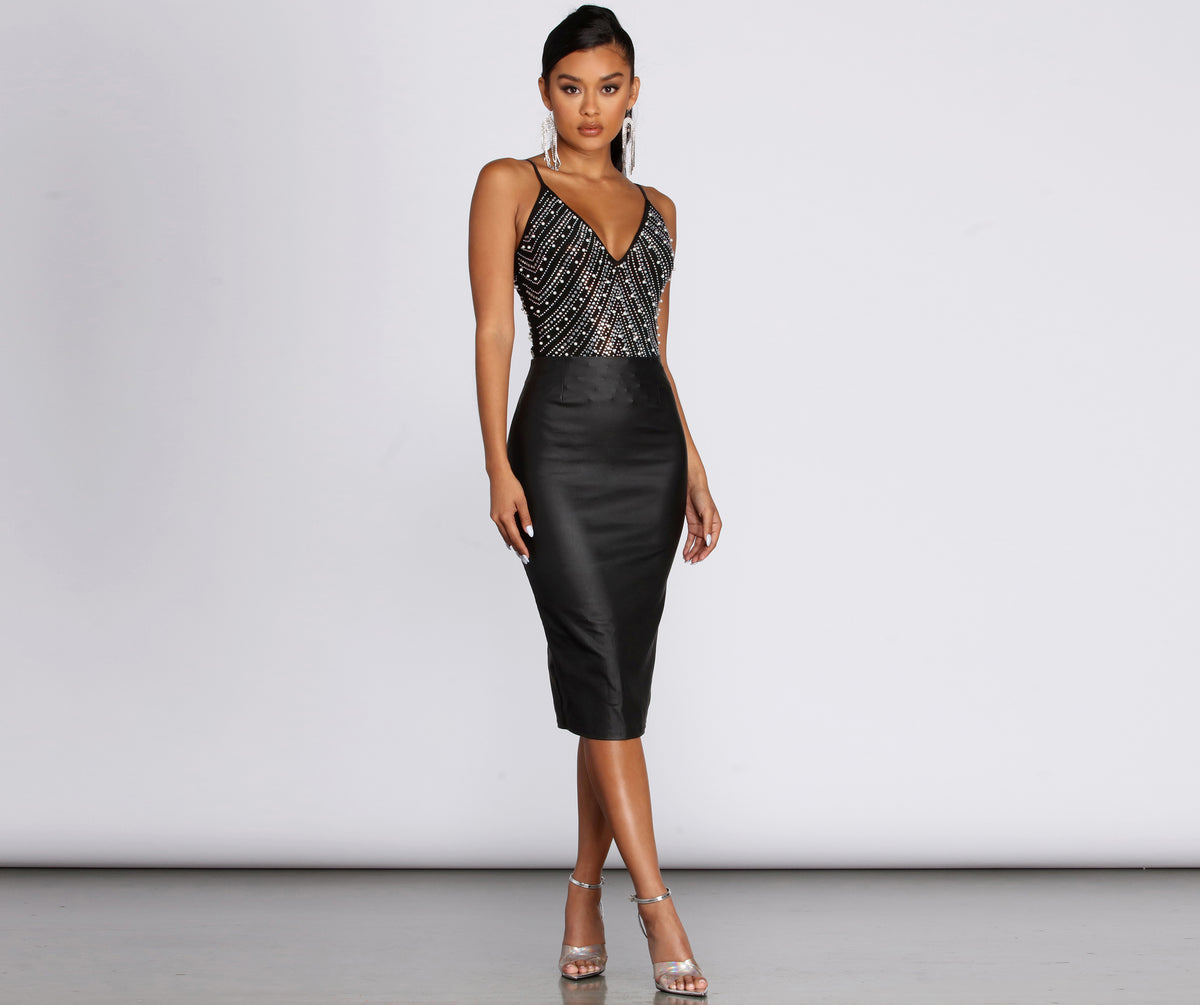 Beaded Rhinestone Pearl Bodysuit & Windsor