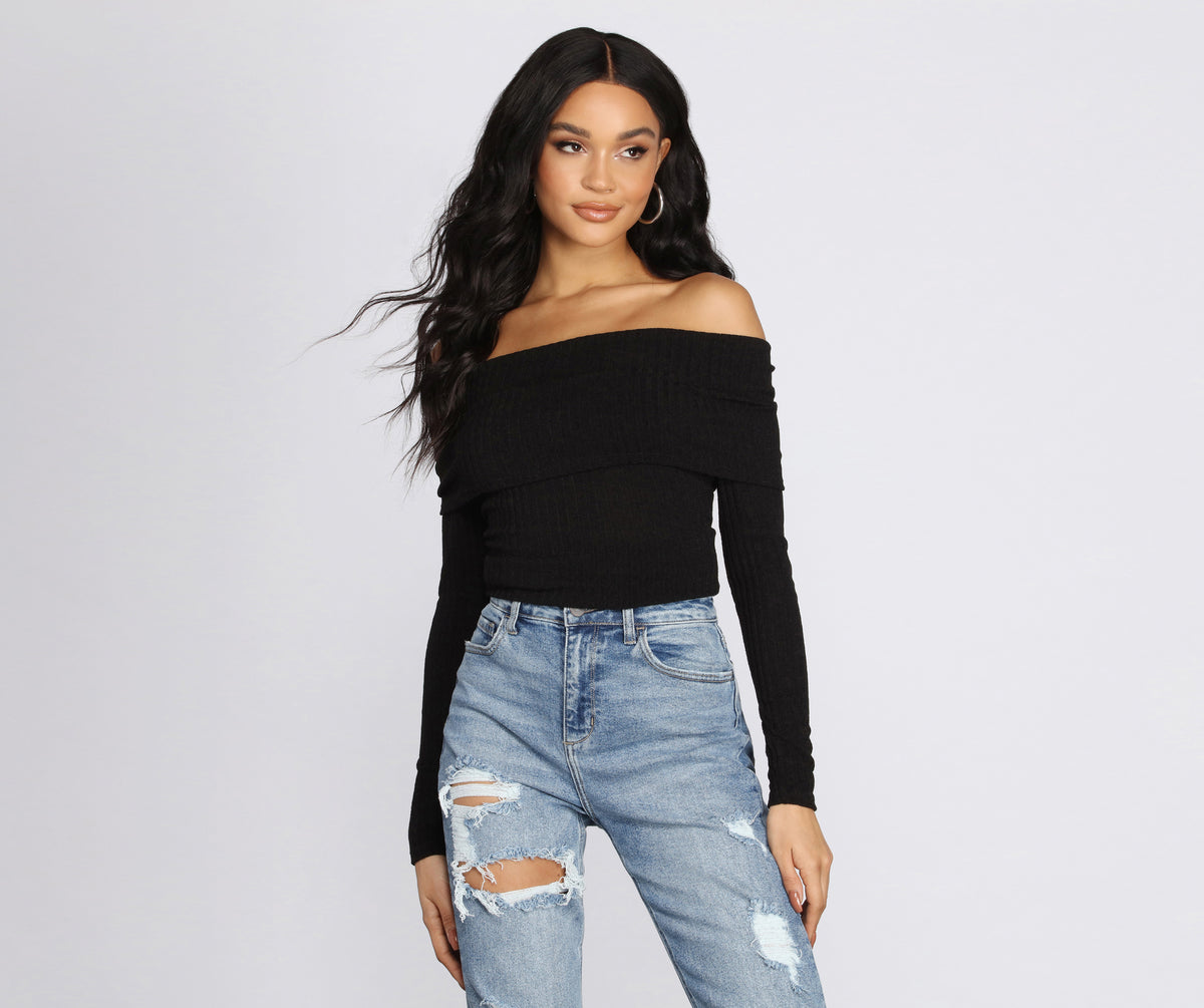 Ribbed Knit Off The Shoulder Top & Windsor