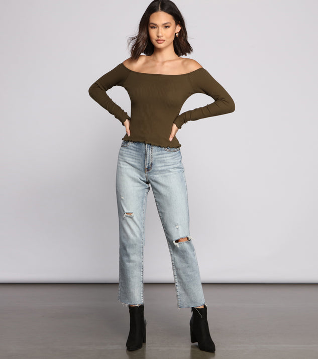 Off The Shoulder Long Sleeve Ribbed Knit Top & Windsor