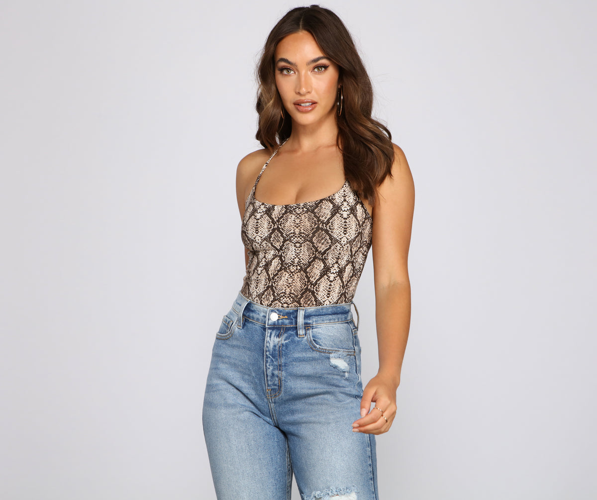 Snake Print Vixen Lace-Up Bodysuit & Windsor