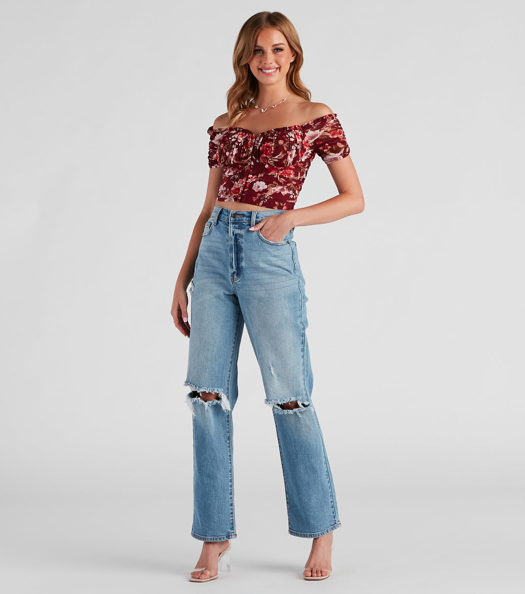 Fall Florals Mesh Crop Bustier & Windsor