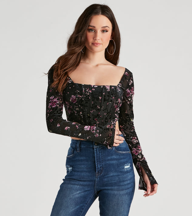 Trendy Florals Flocked Velvet Corset Top & Windsor