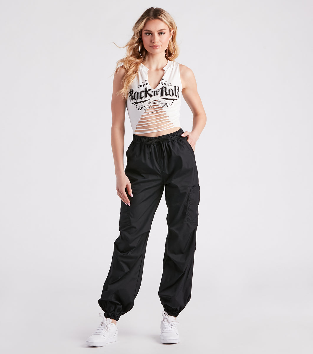 OGs Only Rock N Roll Graphic Sleeveless Crop Top & Windsor