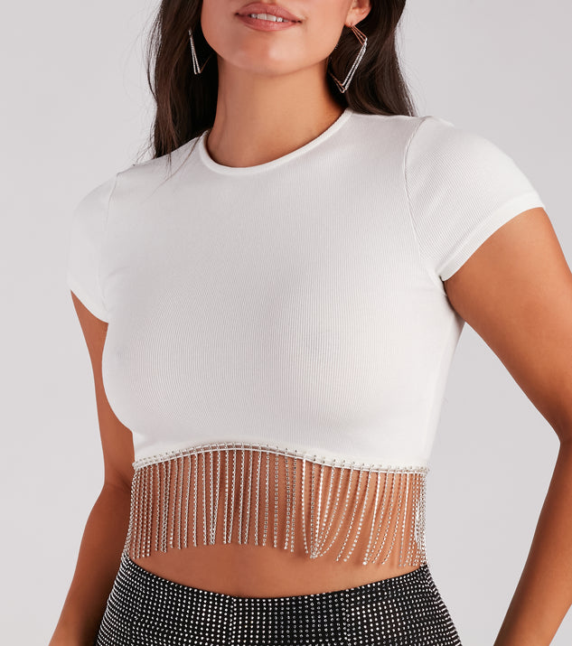 Flaunt Your Shine Rhinestone Fringe Crop Top & Windsor