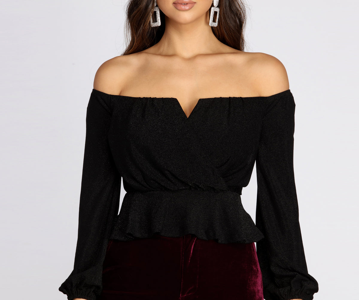 Glitzy Wrap Front Peplum Blouse & Windsor