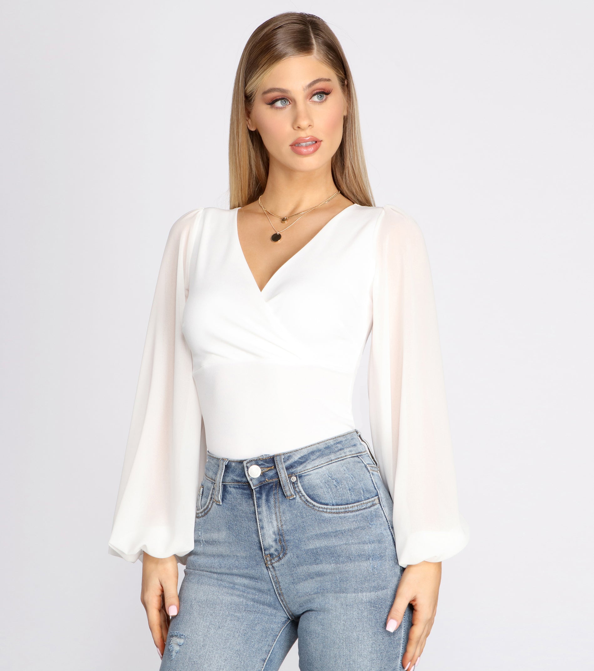 Classic Chiffon Sleeve Wrap Front Blouse & Windsor