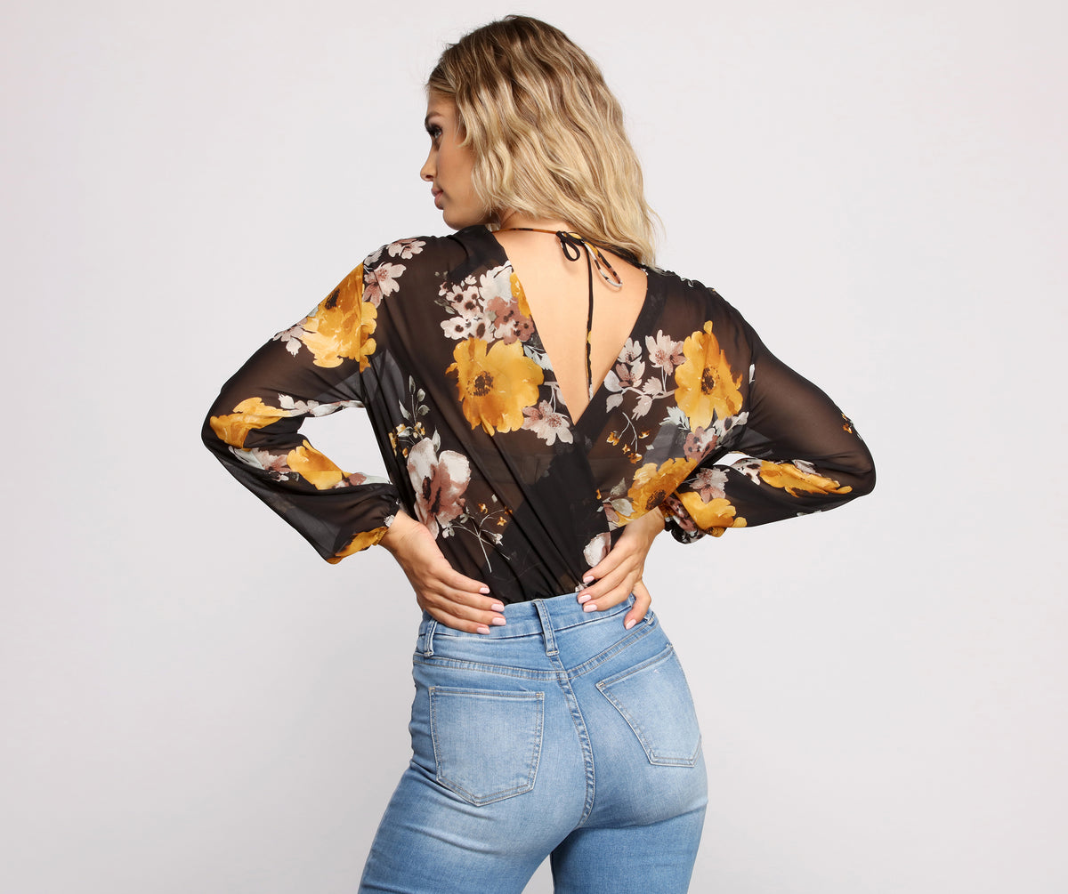 Floral Passion Surplice Chiffon Bodysuit & Windsor