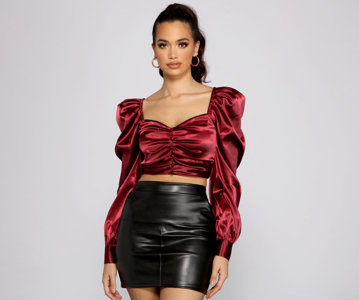 Falling For You Puff Sleeve Satin Crop Top & Windsor