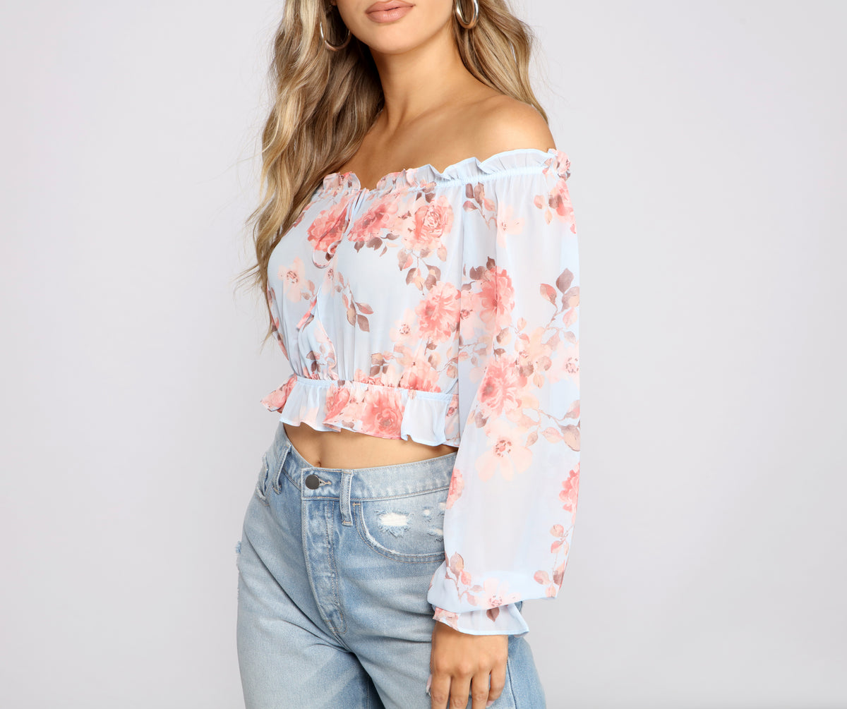 Flirty Off The Shoulder Ruffled Floral Top & Windsor