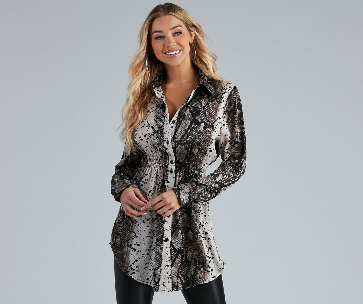 Slithering Good Satin Button-Up Tunic & Windsor