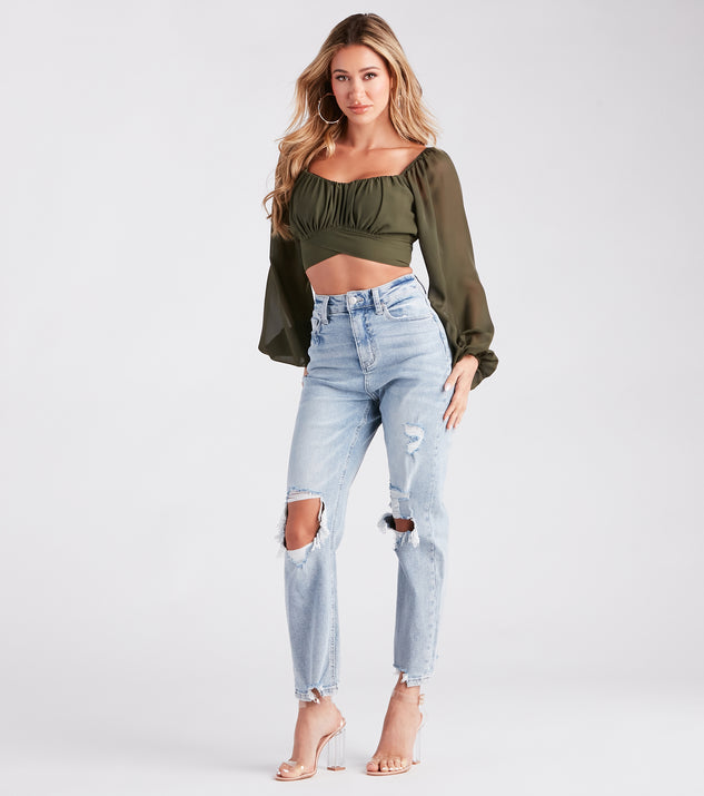Fashion Reputation Chiffon Tie-Back Crop Top & Windsor