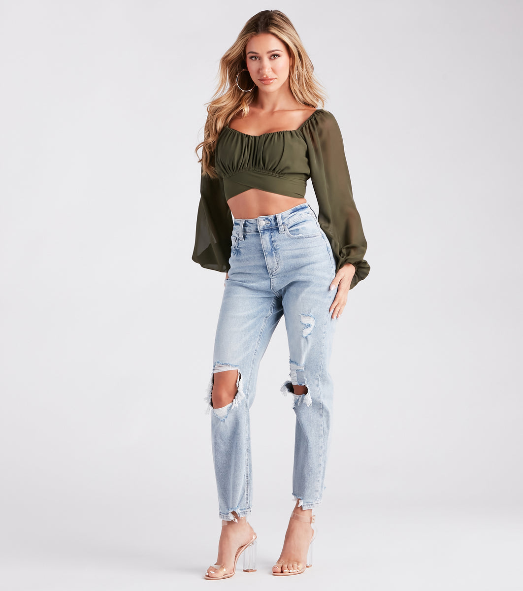 Fashion Reputation Chiffon Tie-Back Crop Top & Windsor