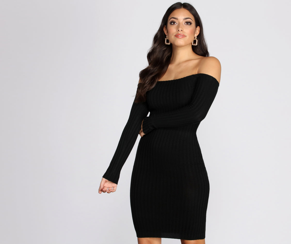 Ribbed Off Shoulder Sweater Dress & Windsor