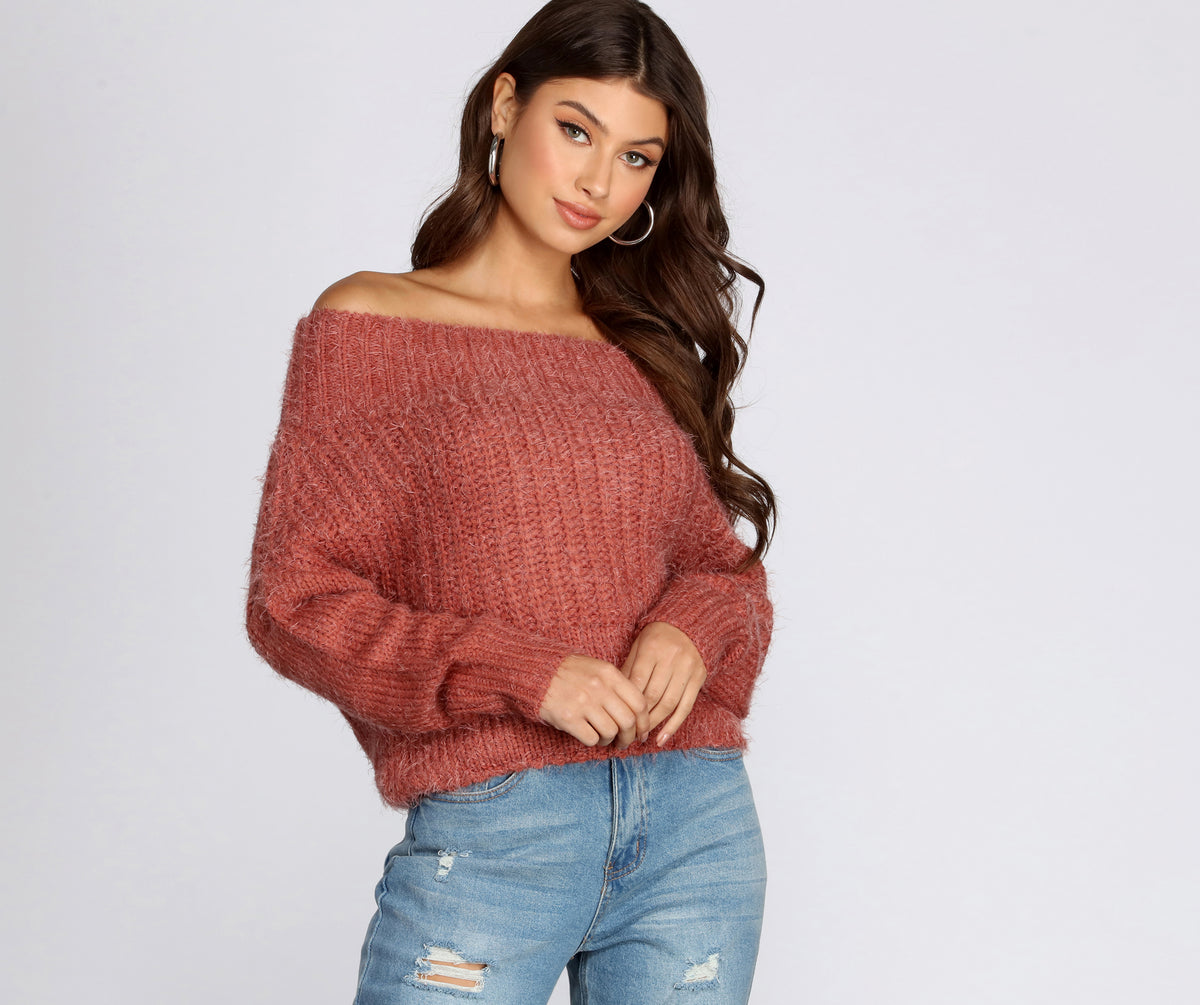 Off The Shoulder Angora Knit Sweater & Windsor