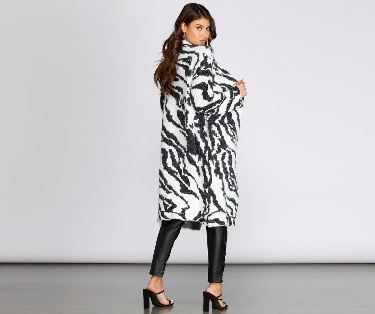 Fuzzy Zebra Print Cardigan & Windsor