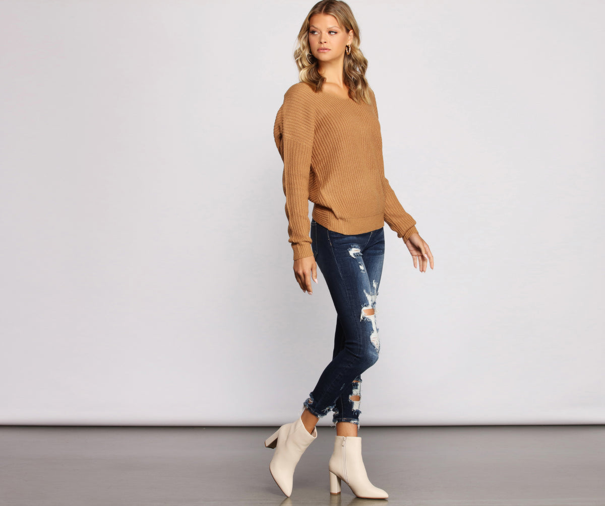 Trendy Knot Back V Neck Sweater & Windsor