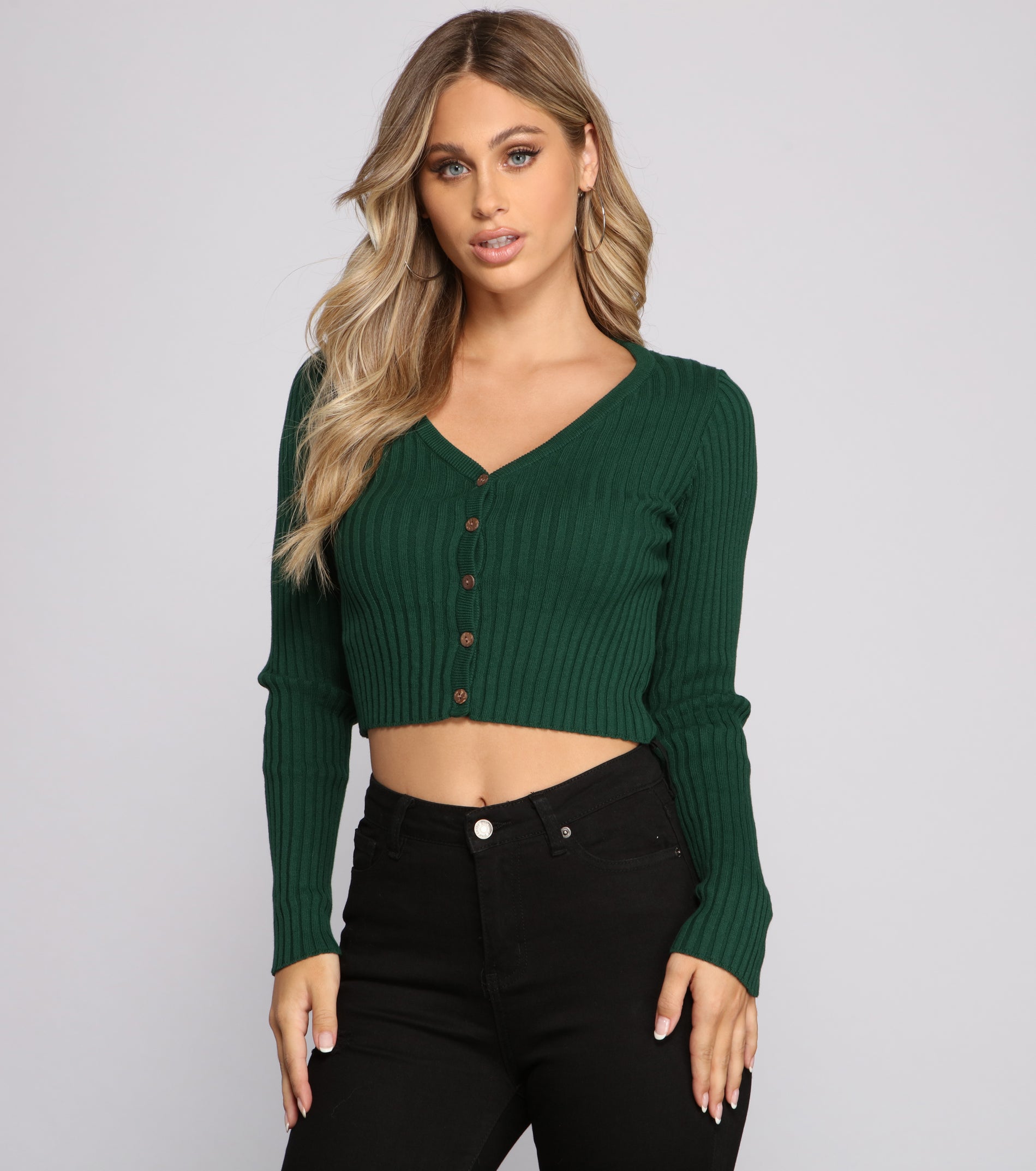 Ribbed Knit Cropped Button-Down Cardigan & Windsor